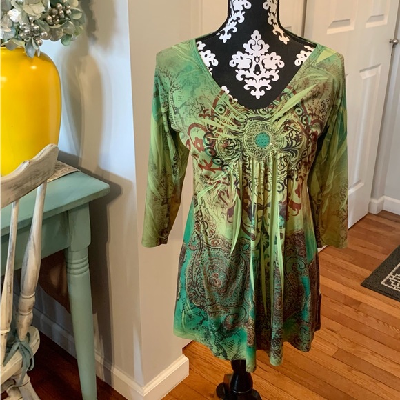 ONE WORLD | Tops | One World Sz L Emerald Green Top With Pleated Front ...